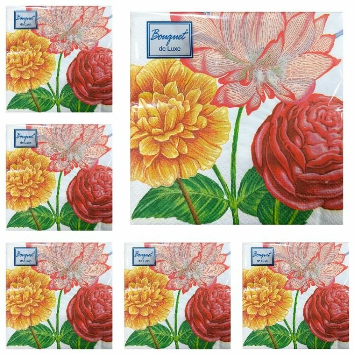 Art Bouquet Бумажные салфетки 25 на 25 см, Лотос, 3 слоя 25 шт в упаковке, 6 шт