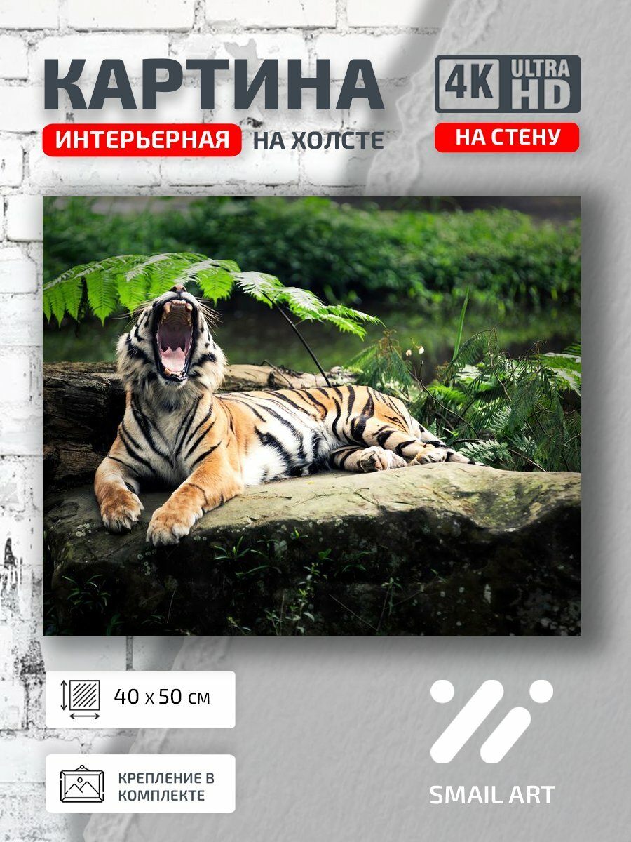 Картина на холсте интерьерная 40 на 50 на стену Тигр Animal для кафе animal style интерьер