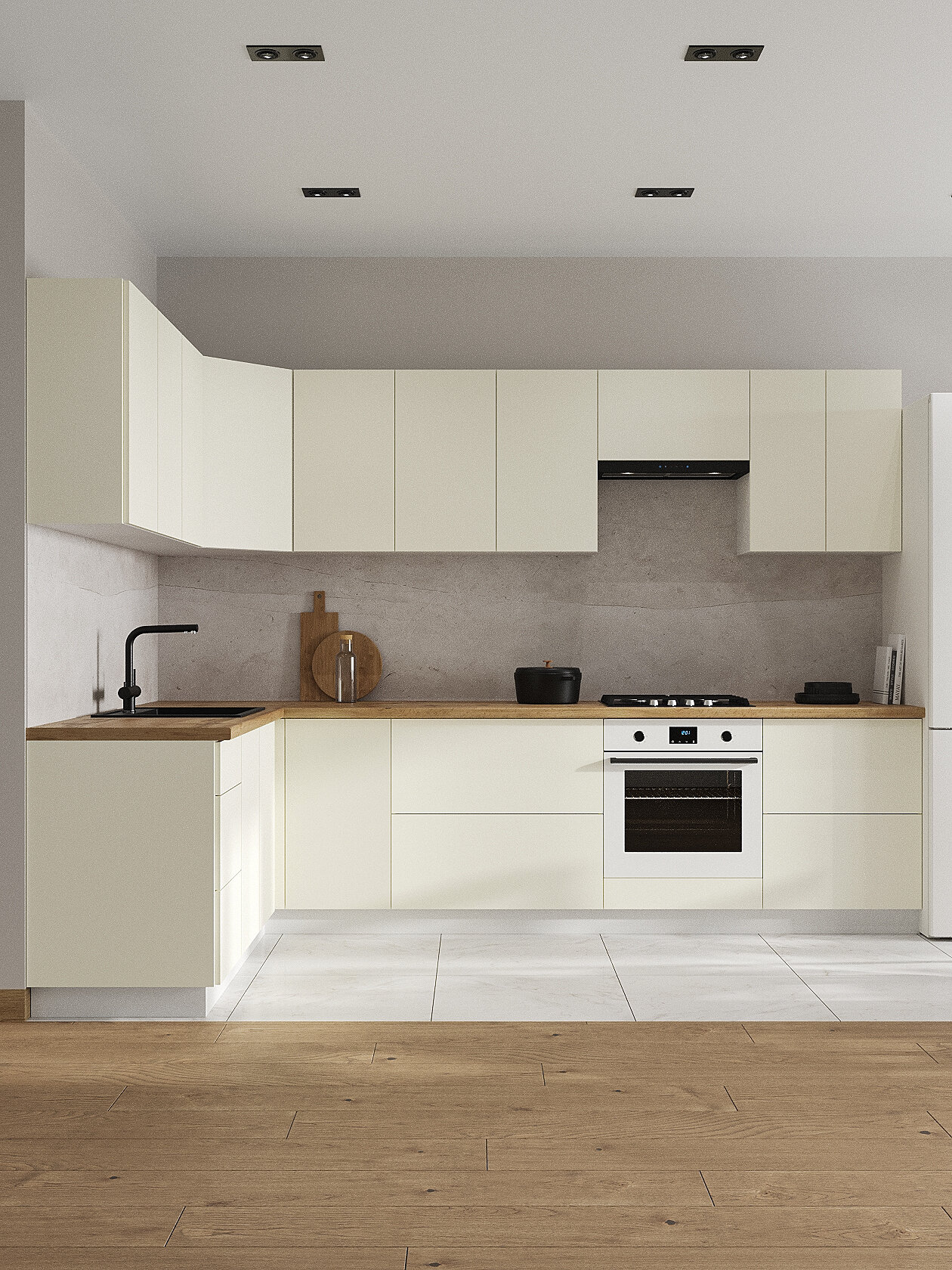 Кухонный гарнитур угловой Тандем 3х1.8 м, мебель для дома и кухни, Белый / Меланж