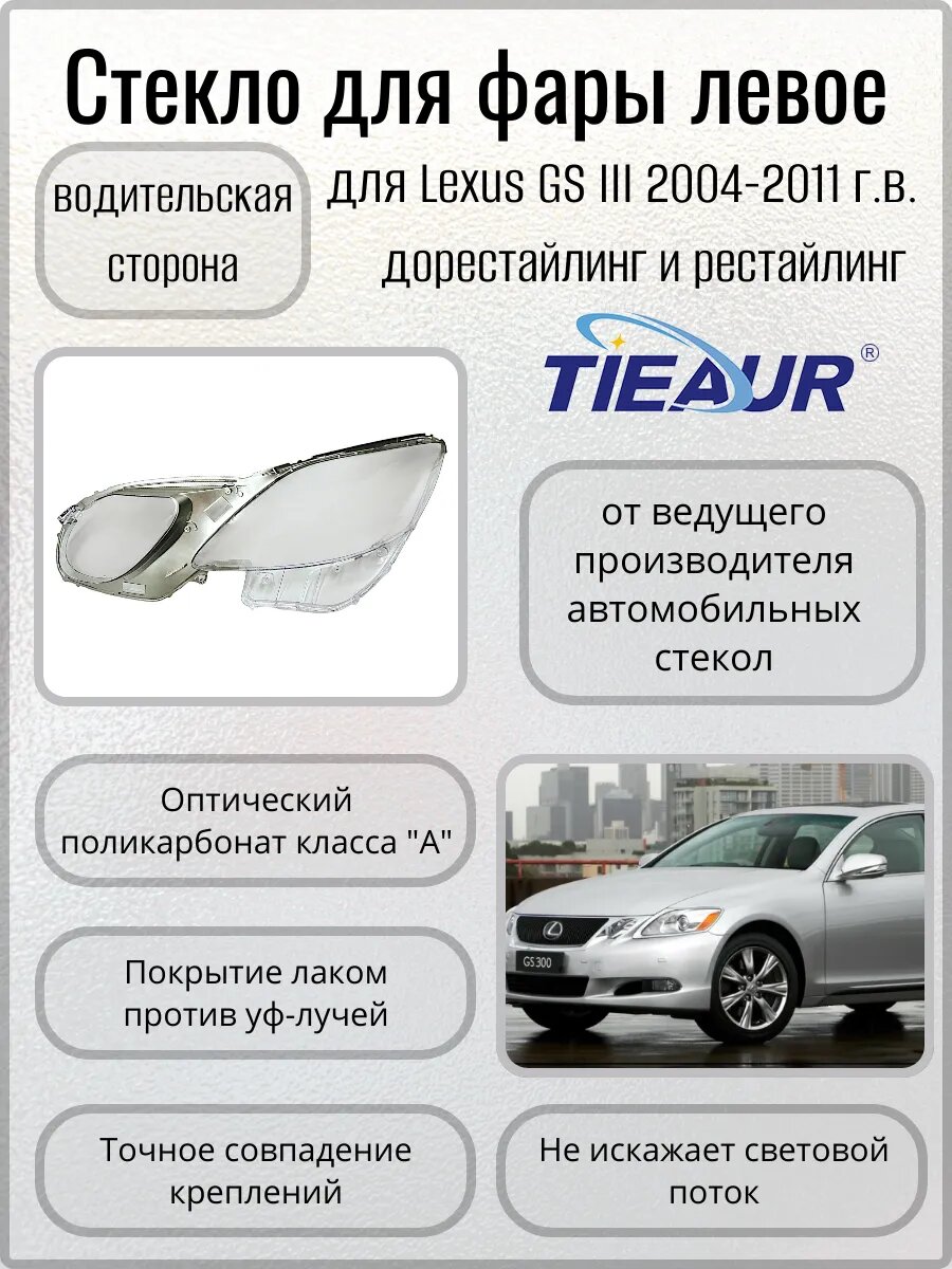 Стекло для фары Lexus GS III 2004-2011 г. левое