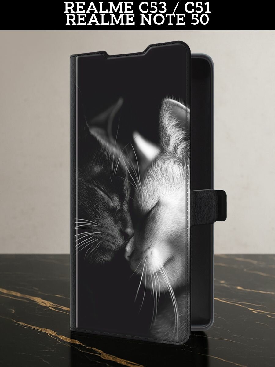 Чехол-книжка на Realme C53/C51/Note 50 (Реалми С53/Реалми С51/Реалми Ноте 50) с картой кот