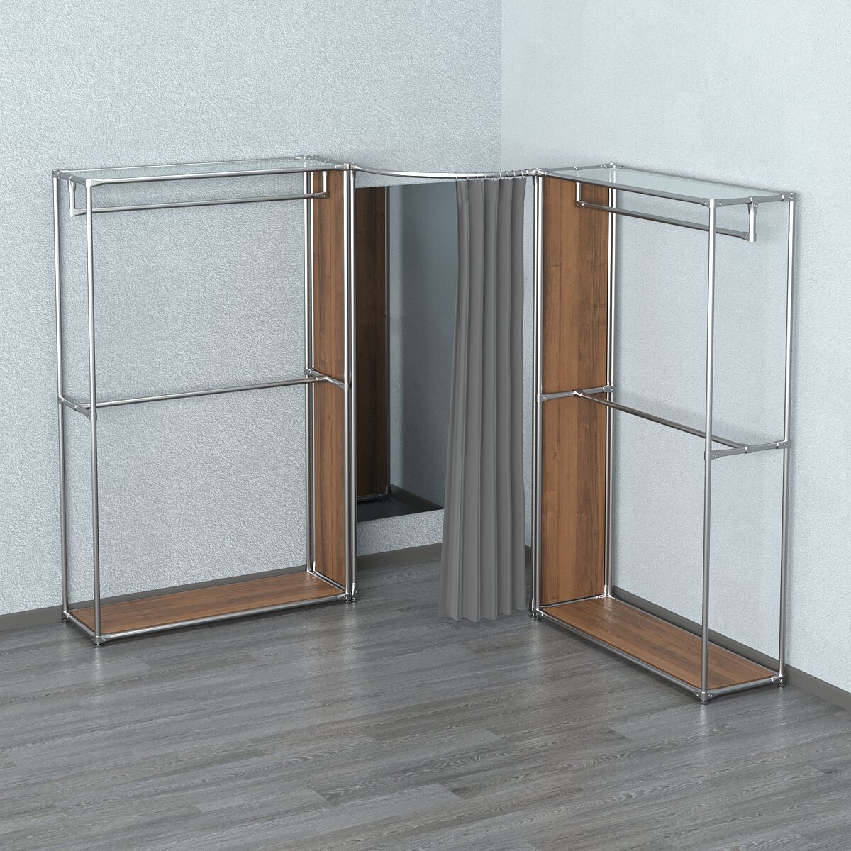 Примерочная (вход- дуга) с зеркалом из системы хром с поручнями №1-2, Орех