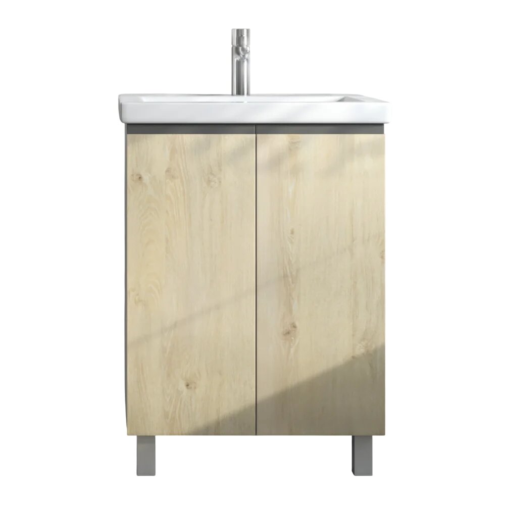 Тумба под раковину без столешницы Vigo Yuma 60 с ножками, светлое дерево, матовая, из ЛДСП, тумба для ванной, с дверками