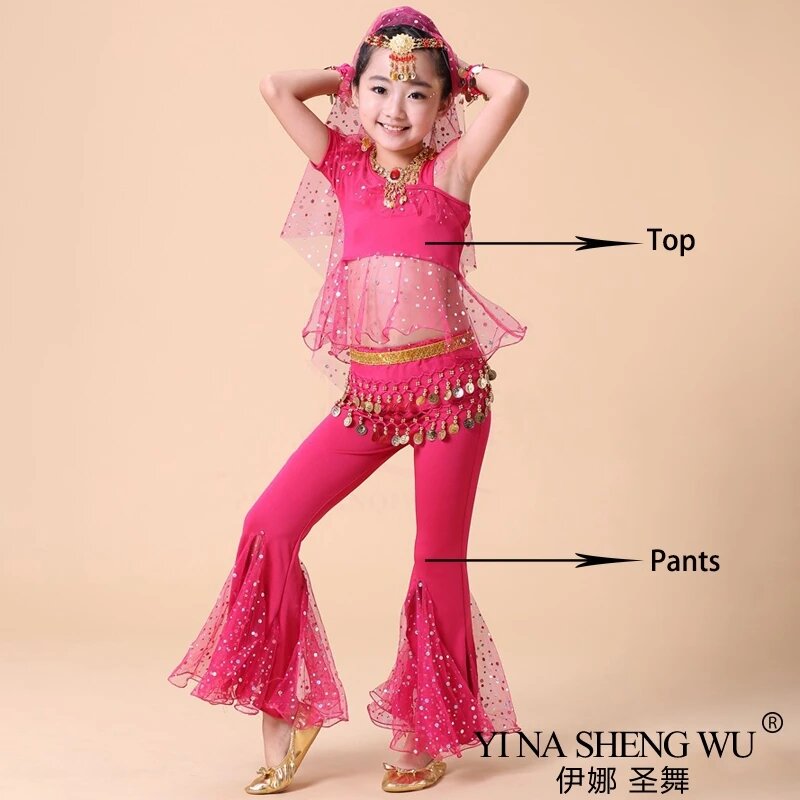 Детский костюм для танца живота YI NA SHENG WU Розовый, L, Rose red 2pcs