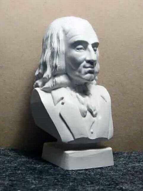 Бюст Паскаль в академической одежде из камня. BP677. Высота 70мм. Высокая детализация. Белый. Тяжелый и холодный