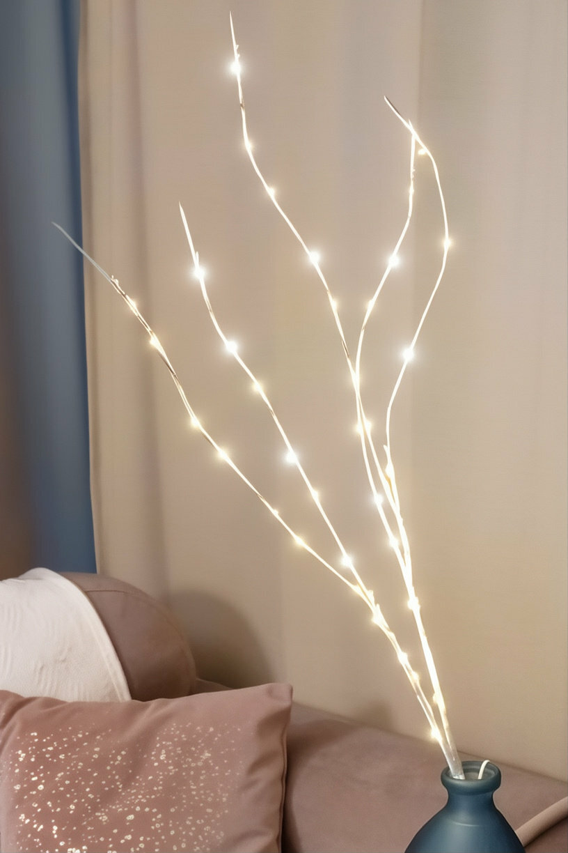 Декоративная светящаяся ветка менакор, белая, 40 тёплых белых микро LED-огней, 90 см, уличная, Winter Deco 4070718