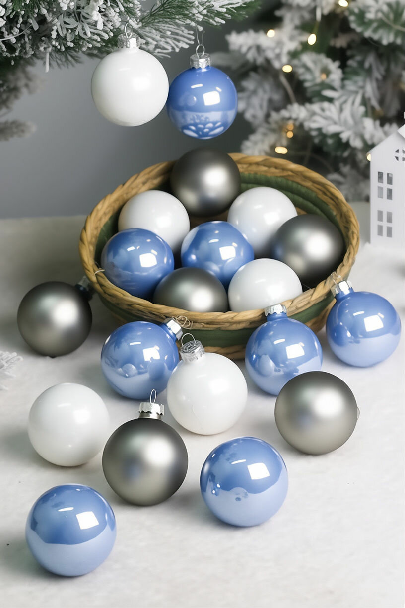 Набор стеклянных шаров Коллекция зимний штиль, матовые и глянцевые, 60 мм, 20 шт, Winter Deco 1001263
