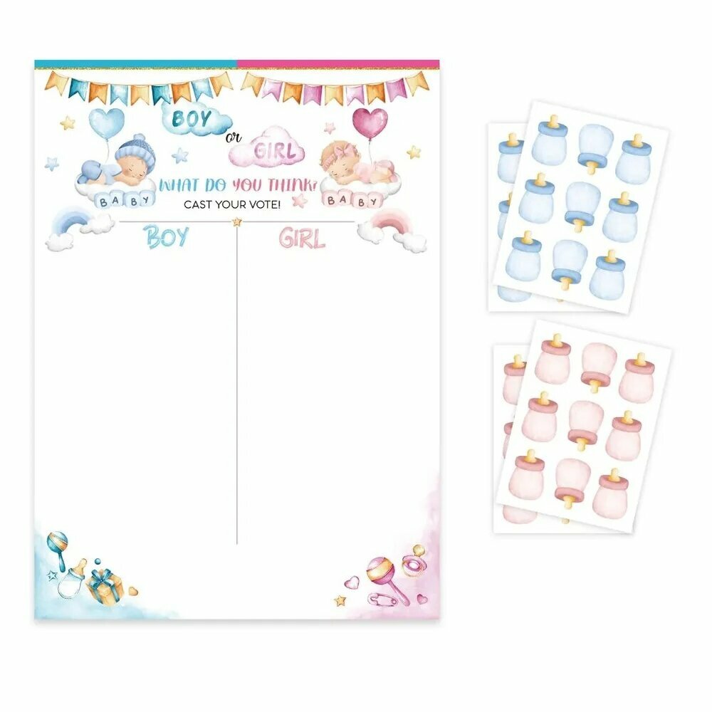 Плакат для вечеринки "Угадай пол" с наклейками