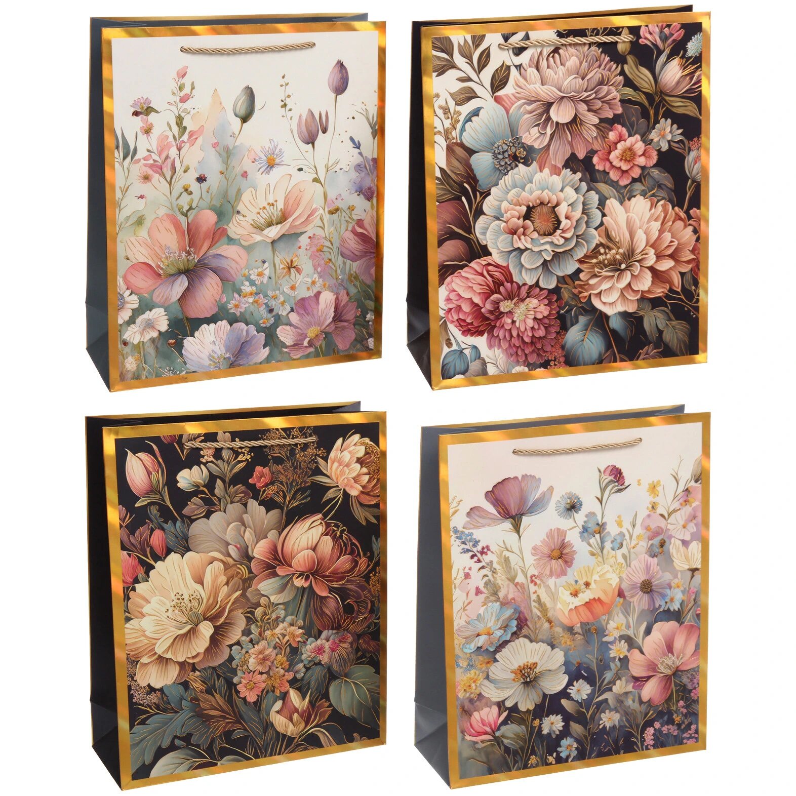Подарочный пакет «Ноктюрн» с цветочным рисунком, 26х32х10 см, микс цветов, бумага, ручка-шнурок