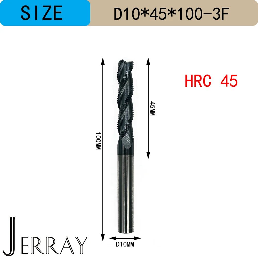 Концевая фреза из карбида вольфрама HRC45, 3 канавки 4 5 6 8 10-20 мм, для черновой обработки металла, алюминия, дерева D10X45X100L