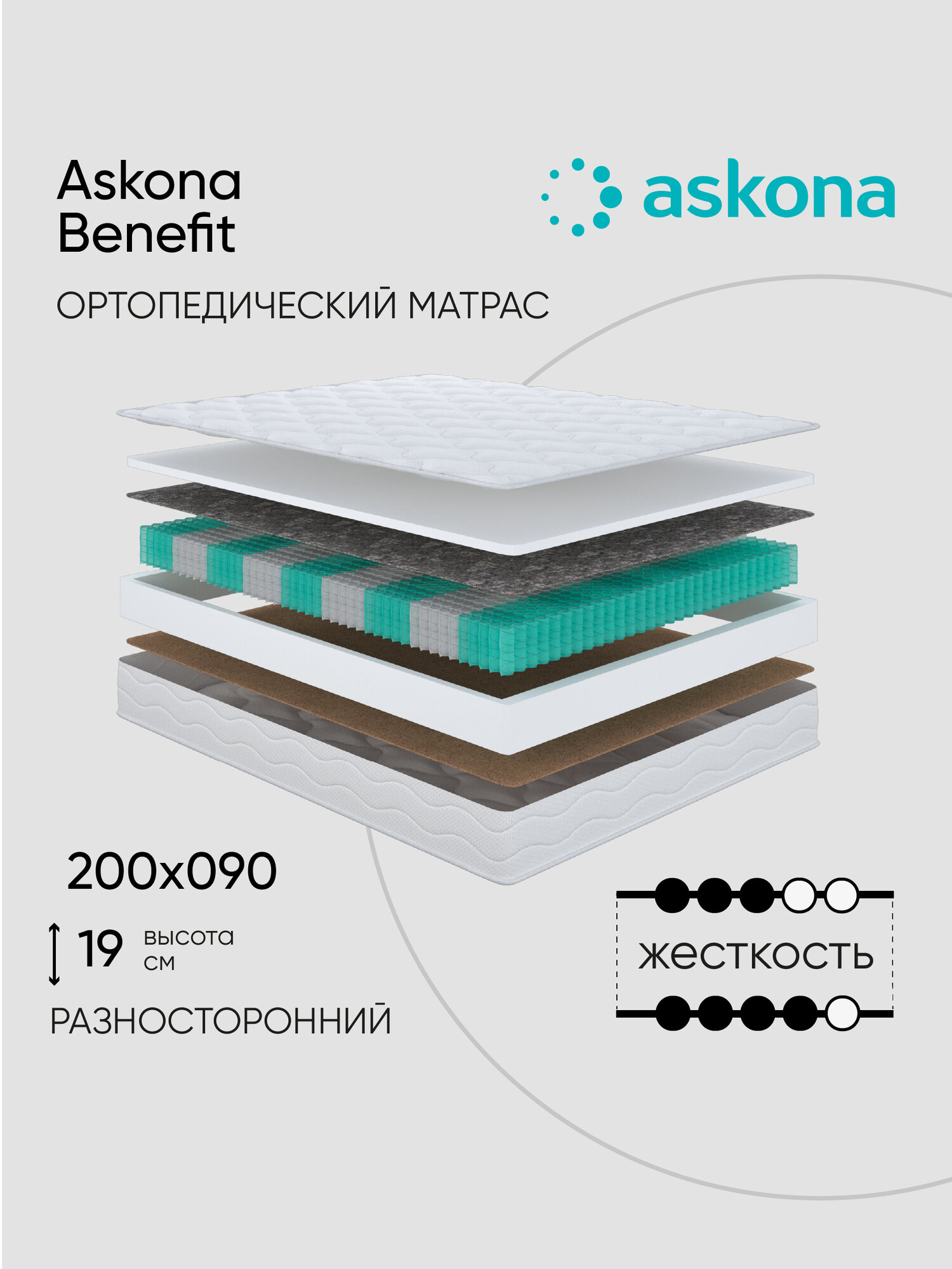 Матрас ортопедический Askona (Аскона) BENEFIT 90х200 см разносторонний