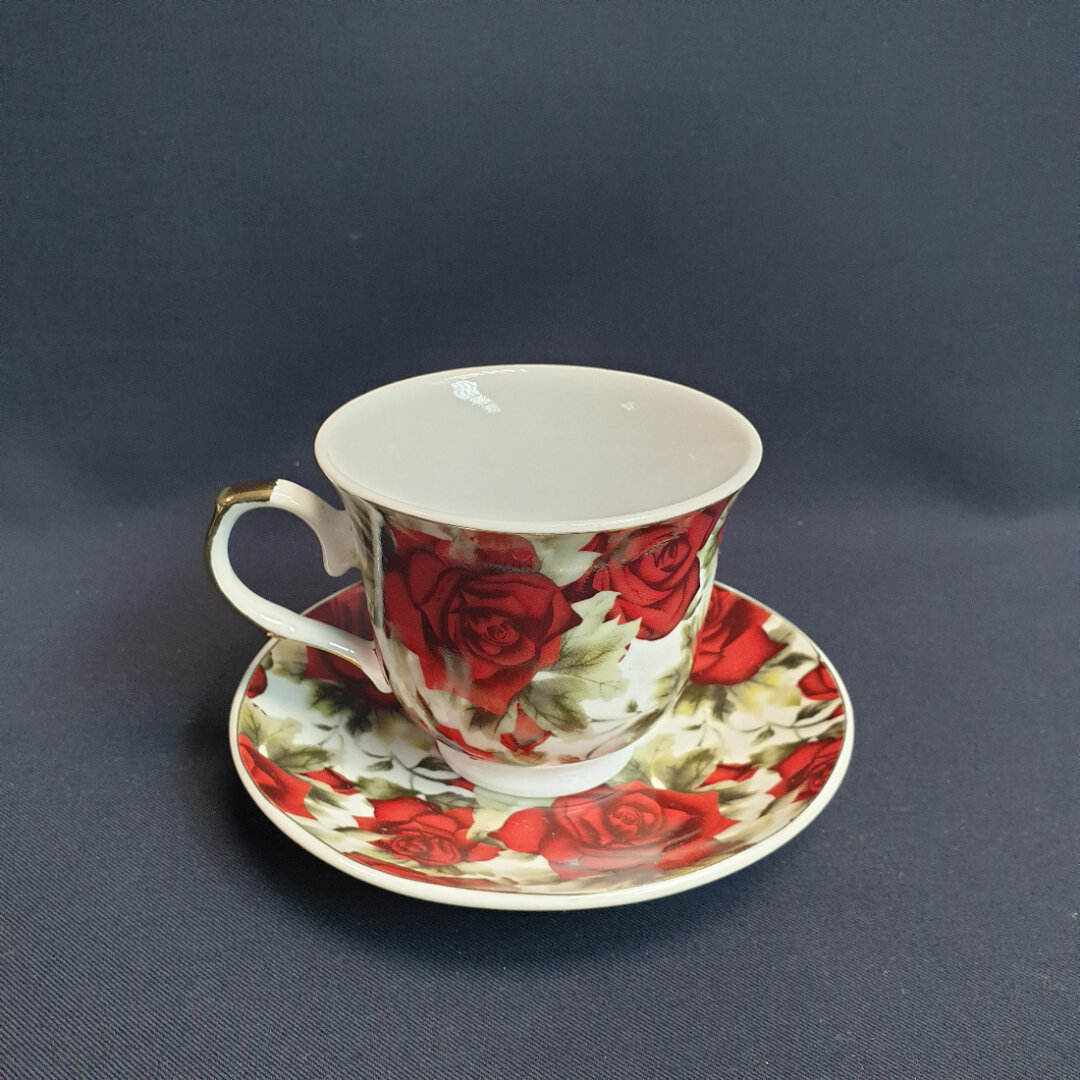 Чайная пара "Pearl", фарфор, деколь, позолота, 250 мл. Китай.