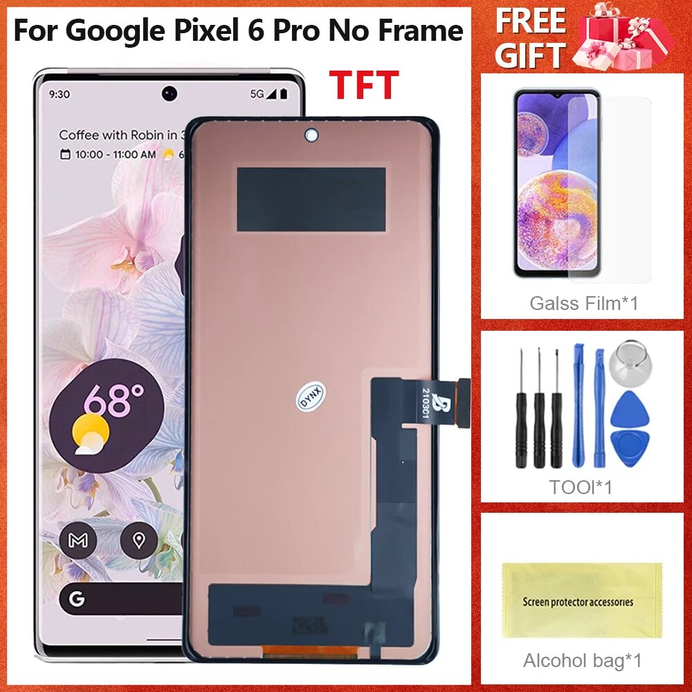TFT ЖК-дисплей для Google Pixel 6 Pro, дигитайзер сенсорного ЖК-экрана GLUOG G8VOU GF5KQ в сборе для Google PIxel 6 pro, запасные части