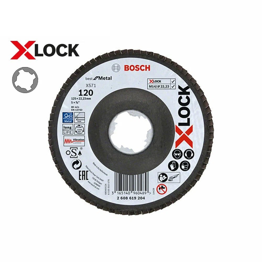 Шлифовальный диск по металлу X-Lock 125 мм, 120 меш, колесный диск Chiba для угловой шлифовальной машины серии GWX, 1 шт.