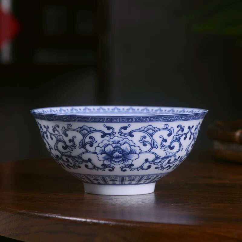 Набор керамической посуды из сине-белой керамики Цзиндэчжэнь: высокотемпературные китайские миски для риса, миски для