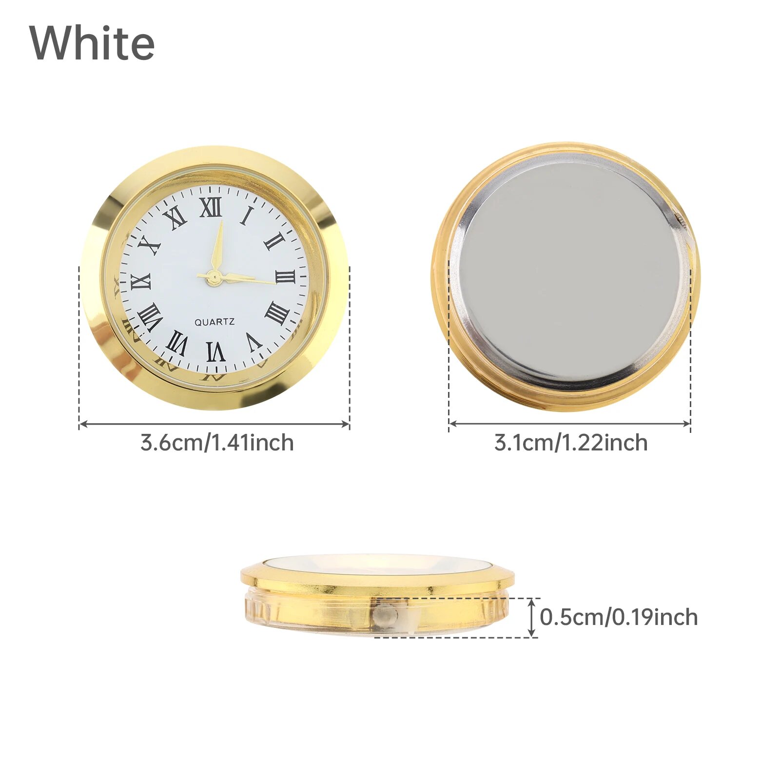 Миниатюрные интерьерные часы с римскими цифрами 37 мм White