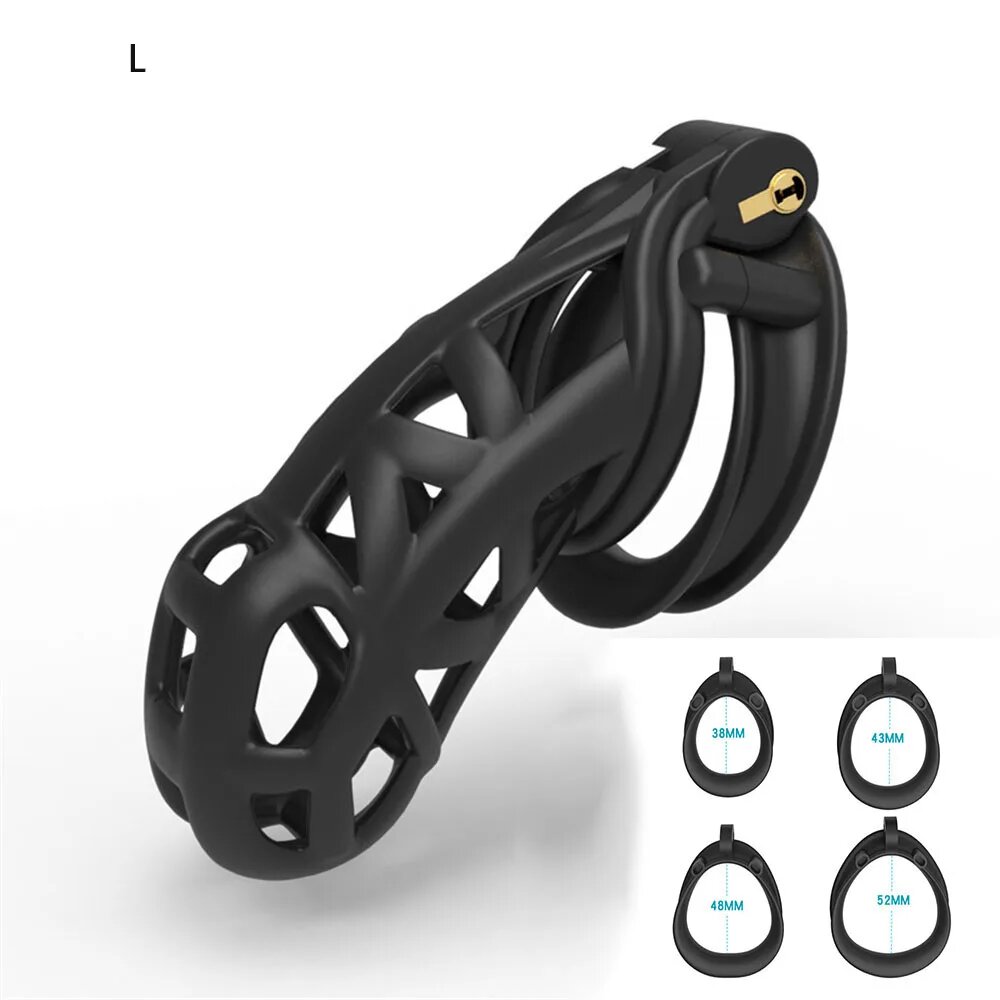 Мужская клетка целомудрия с 4-размерными полимерными кольцами для пениса, сдержанные устройства L