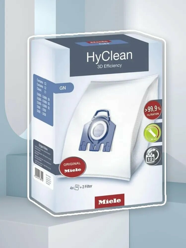 Мешки, пылесборники синтетические Miele GN HyClean 3D Efficiency для пылесосов серии S800-S858, Classic C1 (S2), S5, Complete C3 (S8)