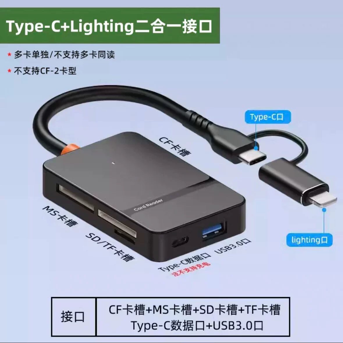 USB3.0 Type-C и считыватель с разъемом Apple Lightning для карт CF, SDXC, Canon, Nikon, MS совместимый с мобильными