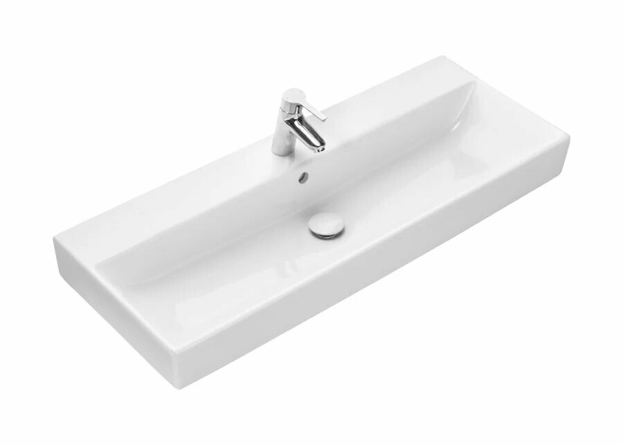 Мебельная раковина Roca Oleta 100 фарфоровая, раковина для ванной, со сливом-переливом, белая, прямоугольная