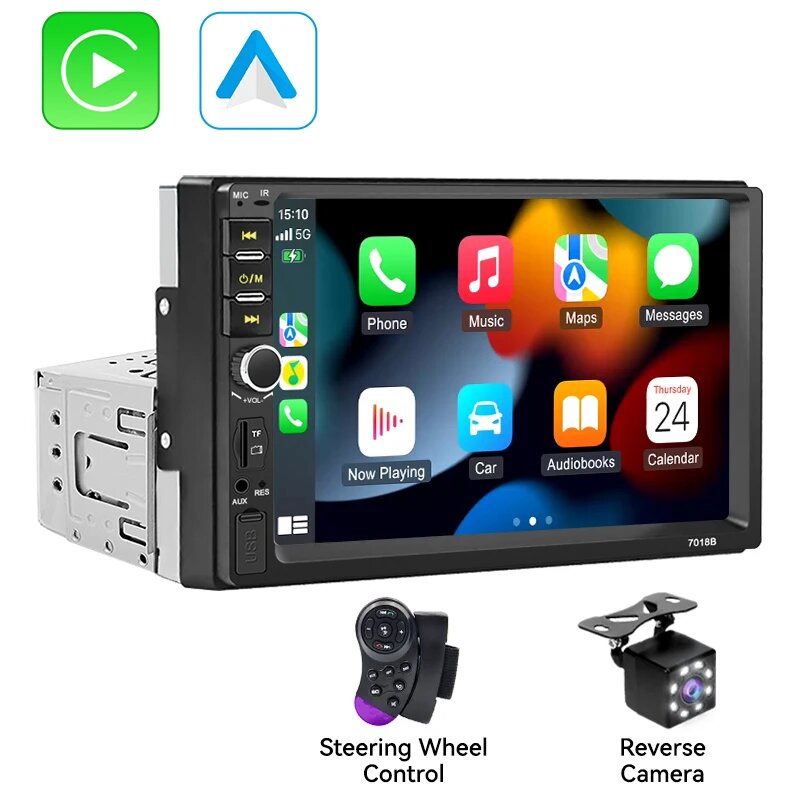 AHOUDY 7 "1 DIN CarPlay Android Auto Универсальная авто стерео радио сенсорный экран MirrorLink камера заднего вида BT With Cam and Remote