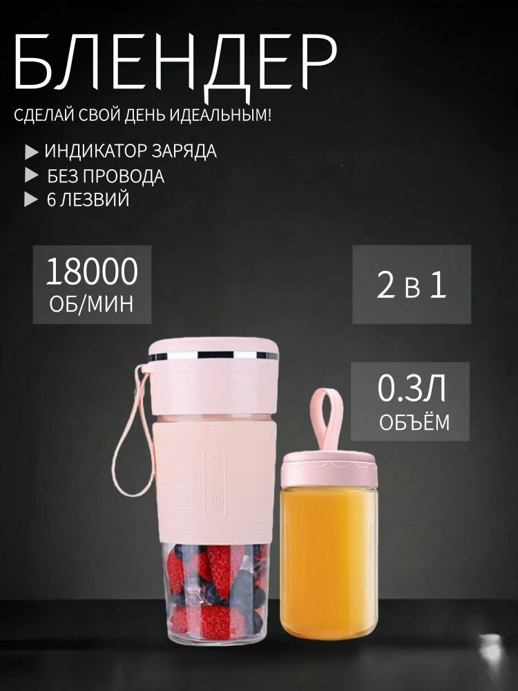 Блендер беспроводной портативный из стекла и нержавеющей стали мощный с 3-уровневым индикатором заряда для смузи, супов-пюре, детского питания