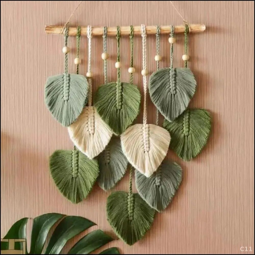 Эксклюзивное панно макраме с лиственным гобеленом для стены