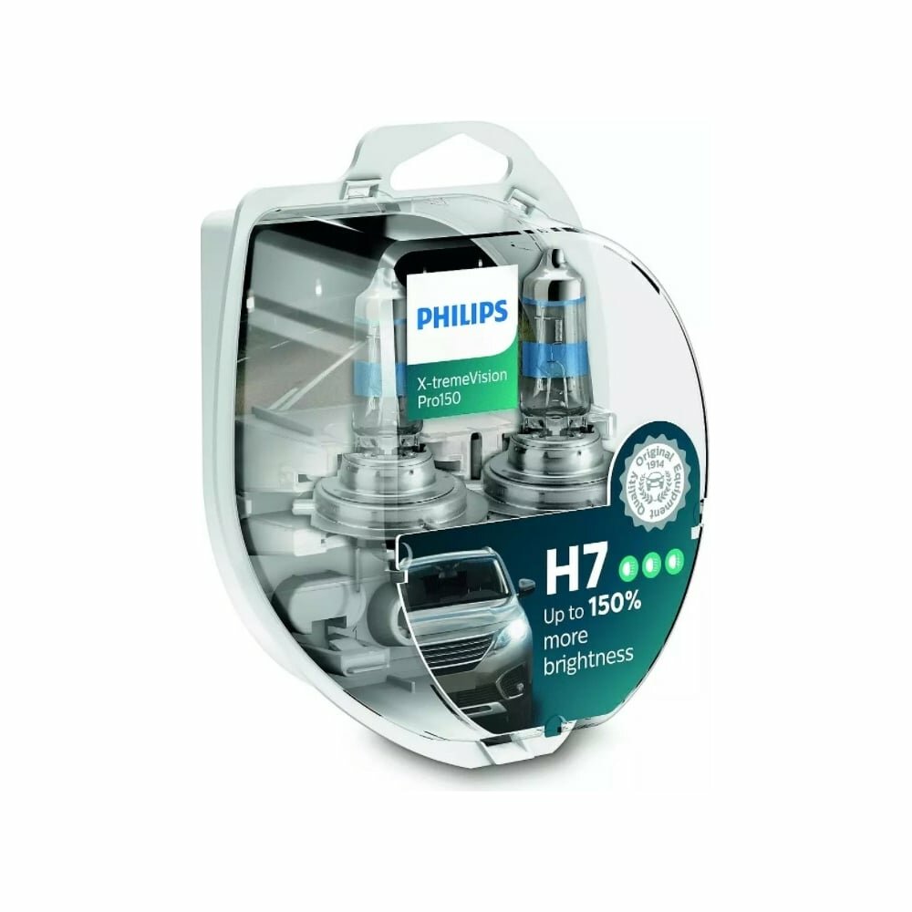 Автолампа PHILIPS H7, 55 Вт, PX26d+150%, X-tremeVision Pro150, 2 шт, 12 В 12972XVPS2