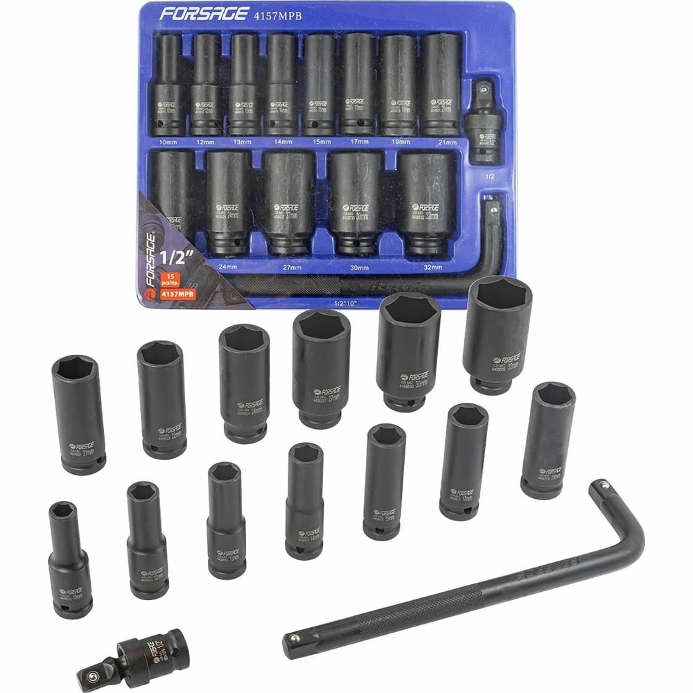 Набор головок ударных Forsage 1/2", 15 предметов F-4157MPB(52604)