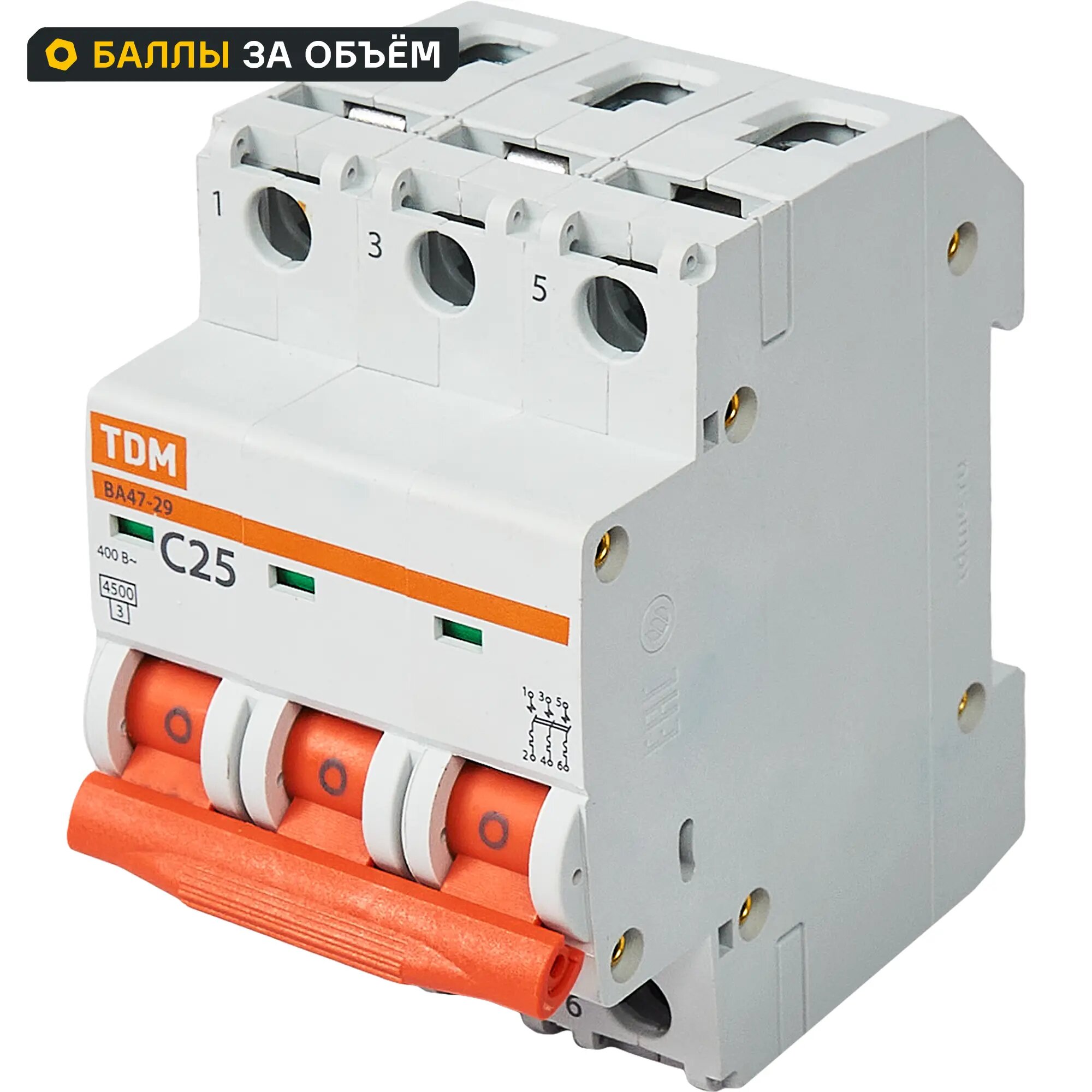 Автоматический выключатель TDM Electric ВА47-29 3P C25 А 4.5 кА SQ0206-0111