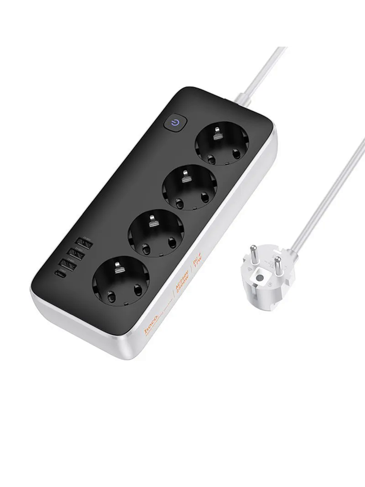 Hoco Сетевой фильтр удлинитель Hoco AC21 4 розетки 3 USB 1 Type-C 2500W 3 метра
