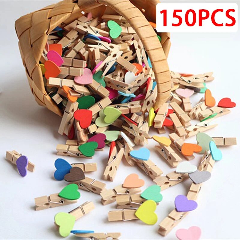 150 цветных сердечек-прищепок Mixed