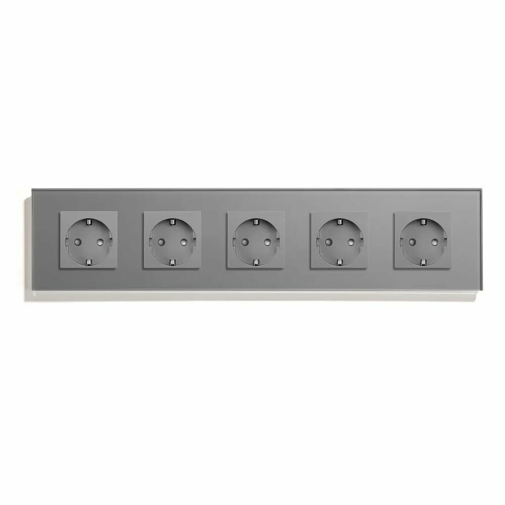 Розетка пятипостовая 5 постов 16А 250В рамка стекло Серый,370mm