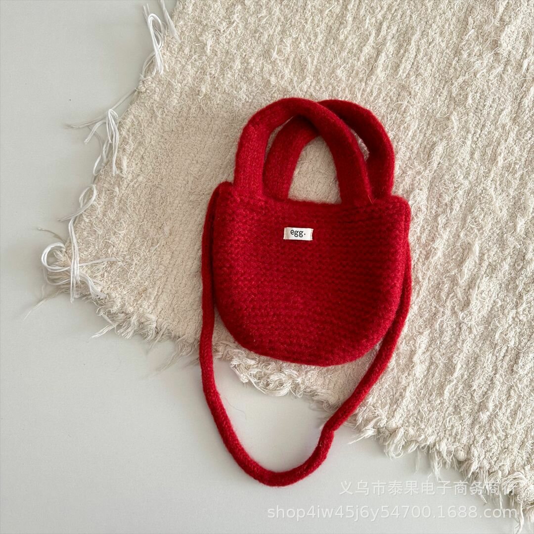 Детская вязаная сумка в стиле Ins, осень-зима, кроссбоди, монетница, вогнутая форма, однотонная пряжа, модная сумка через плечо для малышей