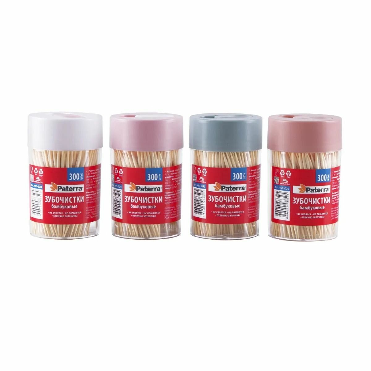 Зубочистки бамбуковые PATERRA 300 шт. в пластиковой банке 491-030