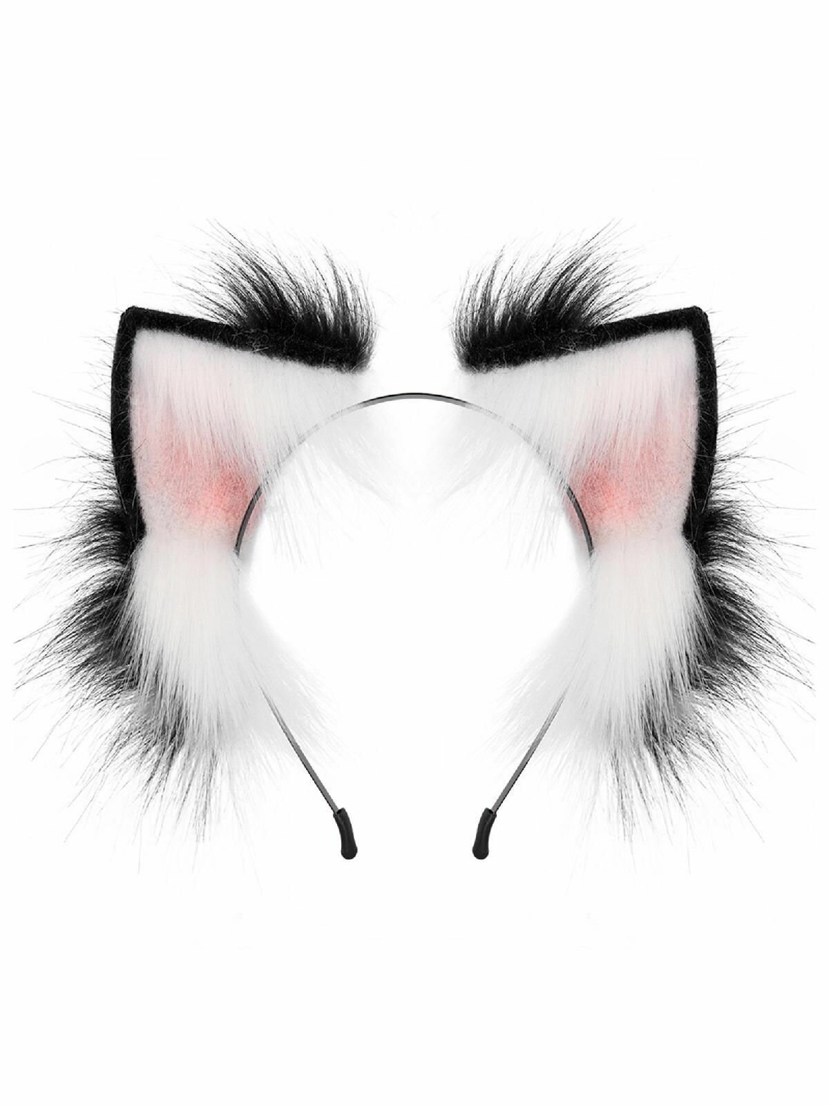 Плюшевая повязка на голову с лисьими ушками для девочек и косплея, Черный