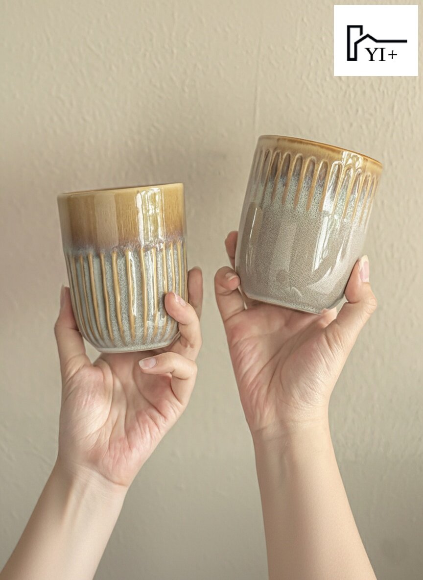 Стаканы керамика набор 2 шт кружки керамика серо-коричневый цвет для кофе чая 260 мл набор стаканов чашка керамическая