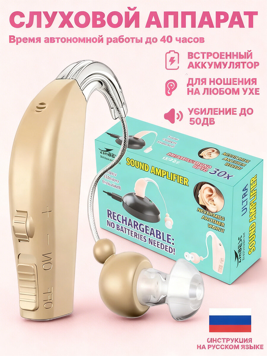 Усилитель слуха на аккумуляторе с функцией Bluetooth, заушный цифровой слуховой аппарат для пожилых с зарядкой type-c