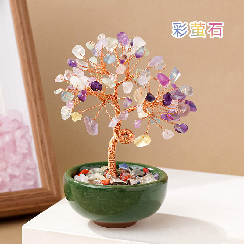 Натуральное кристаллическое дерево цитрина, денежное дерево, сокровищница, подставка для чашки, денежное дерево, настольное украшение для привлечения богатства