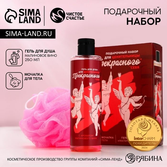 Подарочный набор Чистое счастье "Для ценительницы прекрасного", гель для душа 250 мл и мочалка для тела, 18+