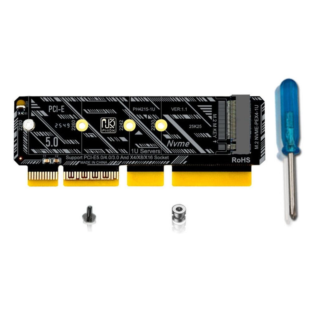 Адаптер PCIE PH4215-1U для накопителей M.2 NVME в слотах PCIX4 X8 X16 для настольного сервера