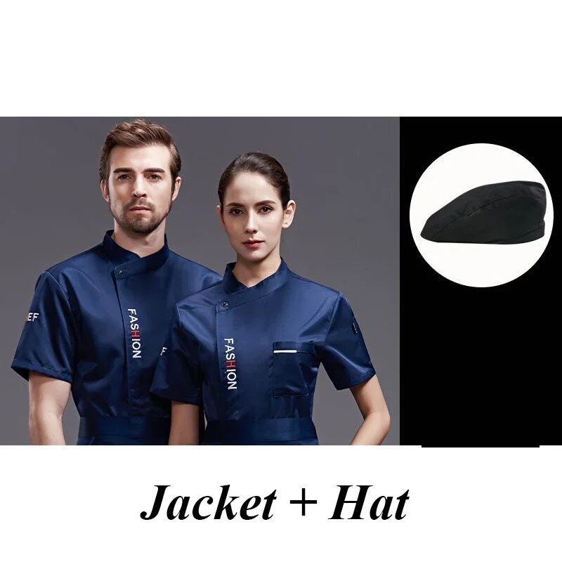 Женская кулинарная куртка Popovych из полиэстера и хлопка Темно-синий, XXL, Jacket Hat