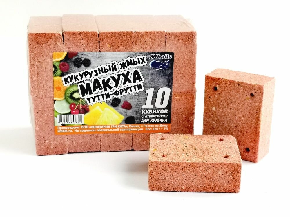Макуха Три Кита art. Кукурузный жмых с отверстием 1уп. / 320гр. (10шт. по 32гр.) вкус: Тутти-фрутти