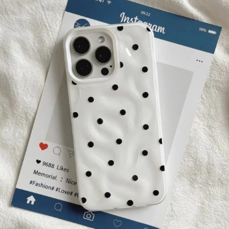 Чехол для iPhone 15 16 Pro Max 13 14 Pro Love в горошек с текстурой, Айфон 15 Про, Белый, белый
