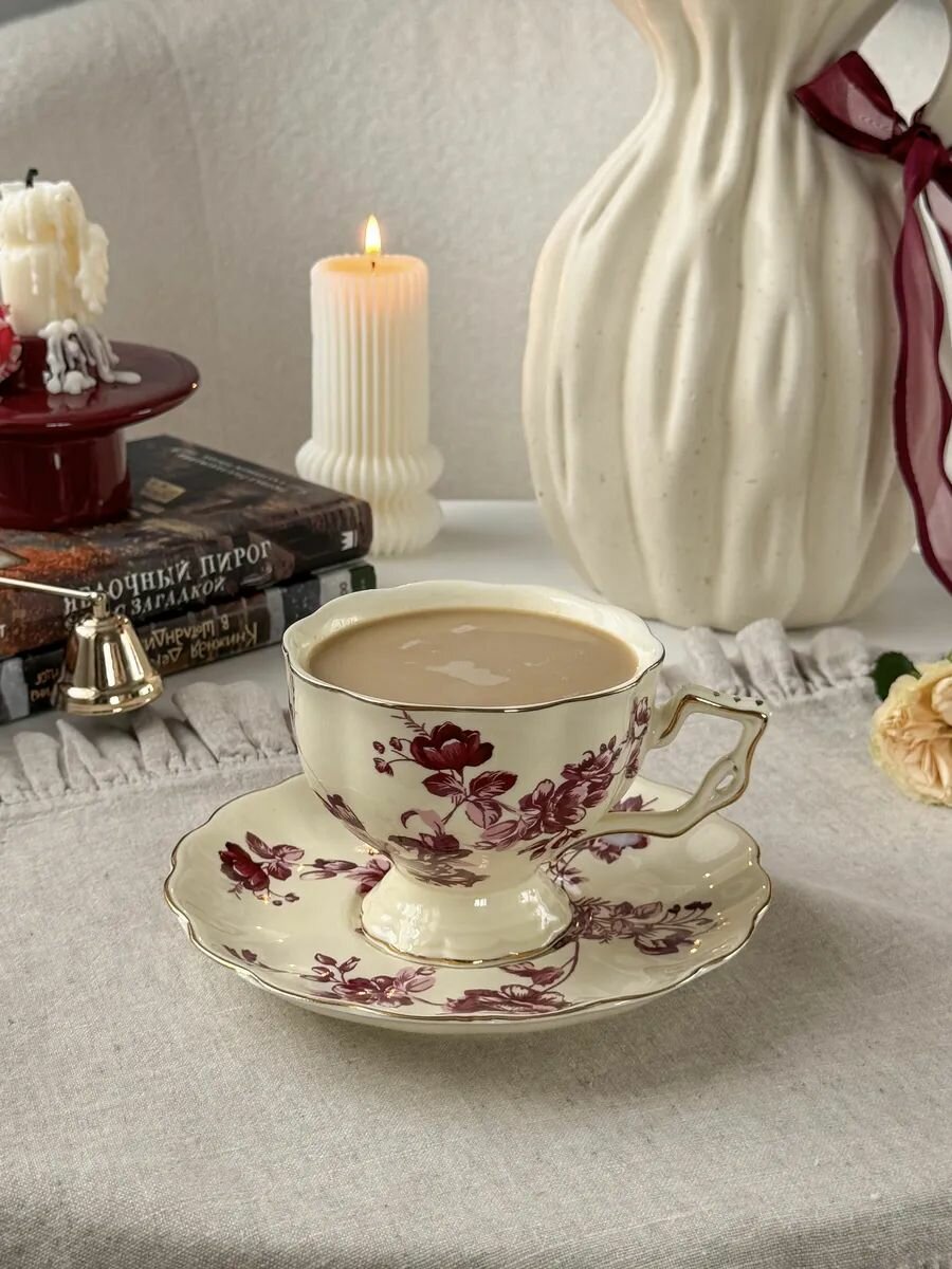 Набор чайных чашек ZARA HOME, керамика, 220мл, с блюдцем, для посудомойки