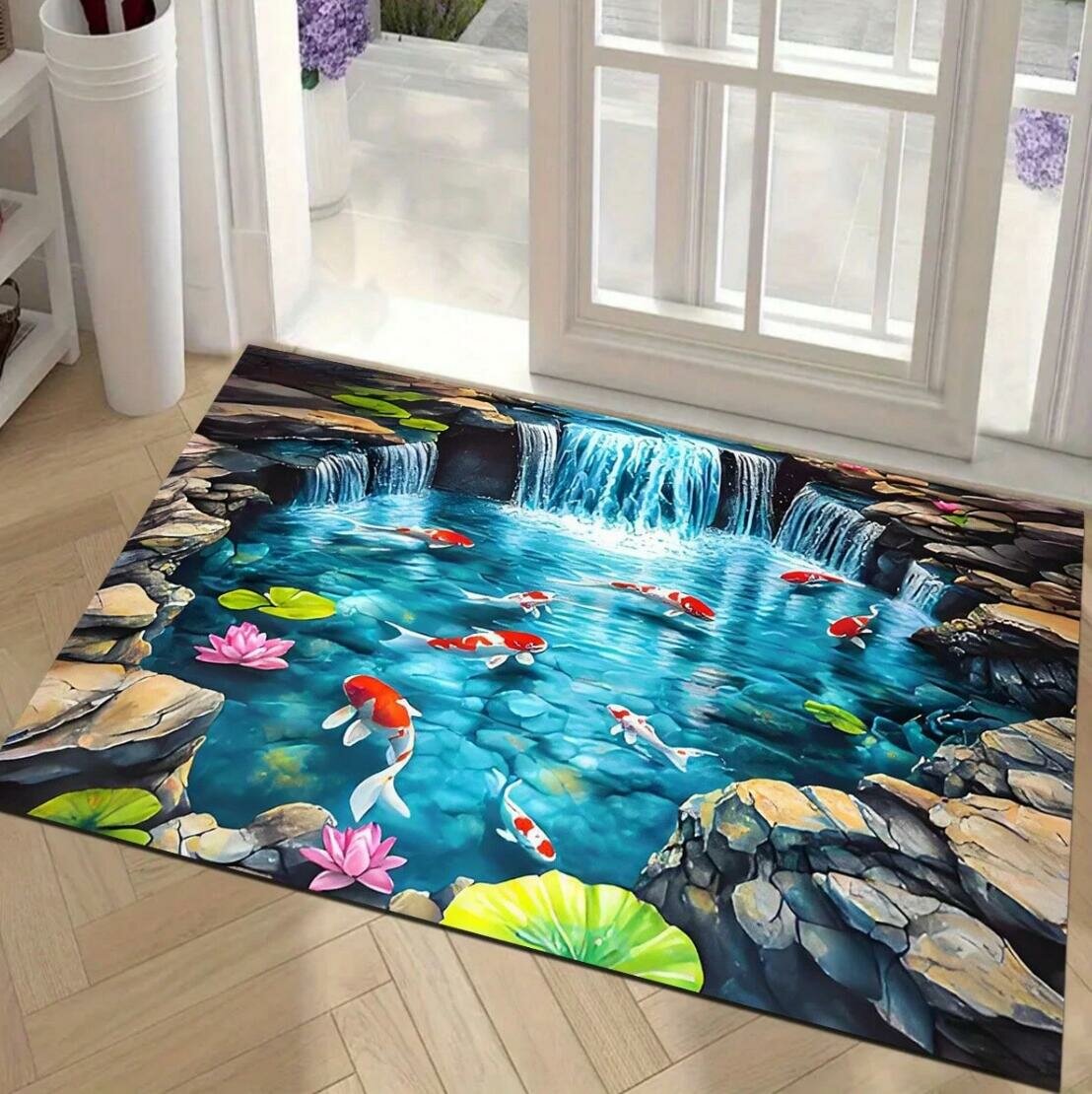 Коврик придверный Узор из рыб и пруда 50x80 см