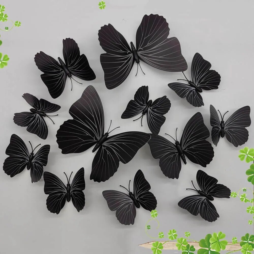 Многоразовые объемные бабочки 3D для декора. Наклейки на стену, в детскую комнату на обои для интерьера и творчества-12шт