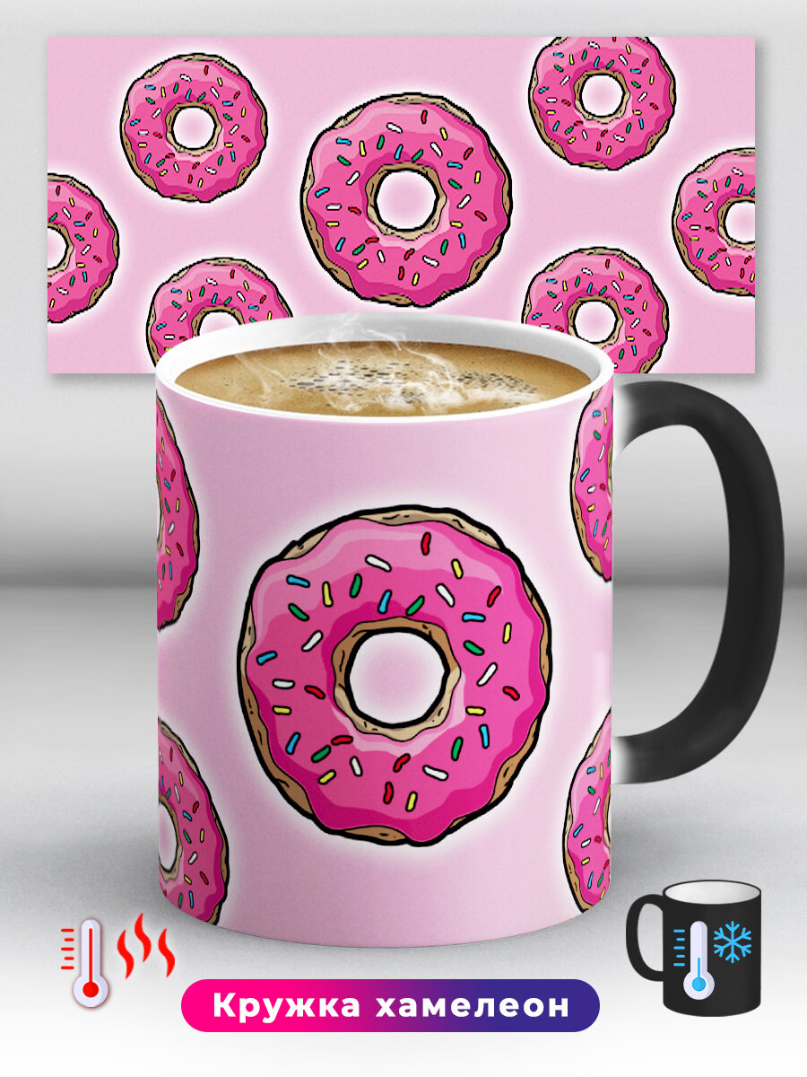 Кружка хамелеон Розовые пончики Pink Donuts