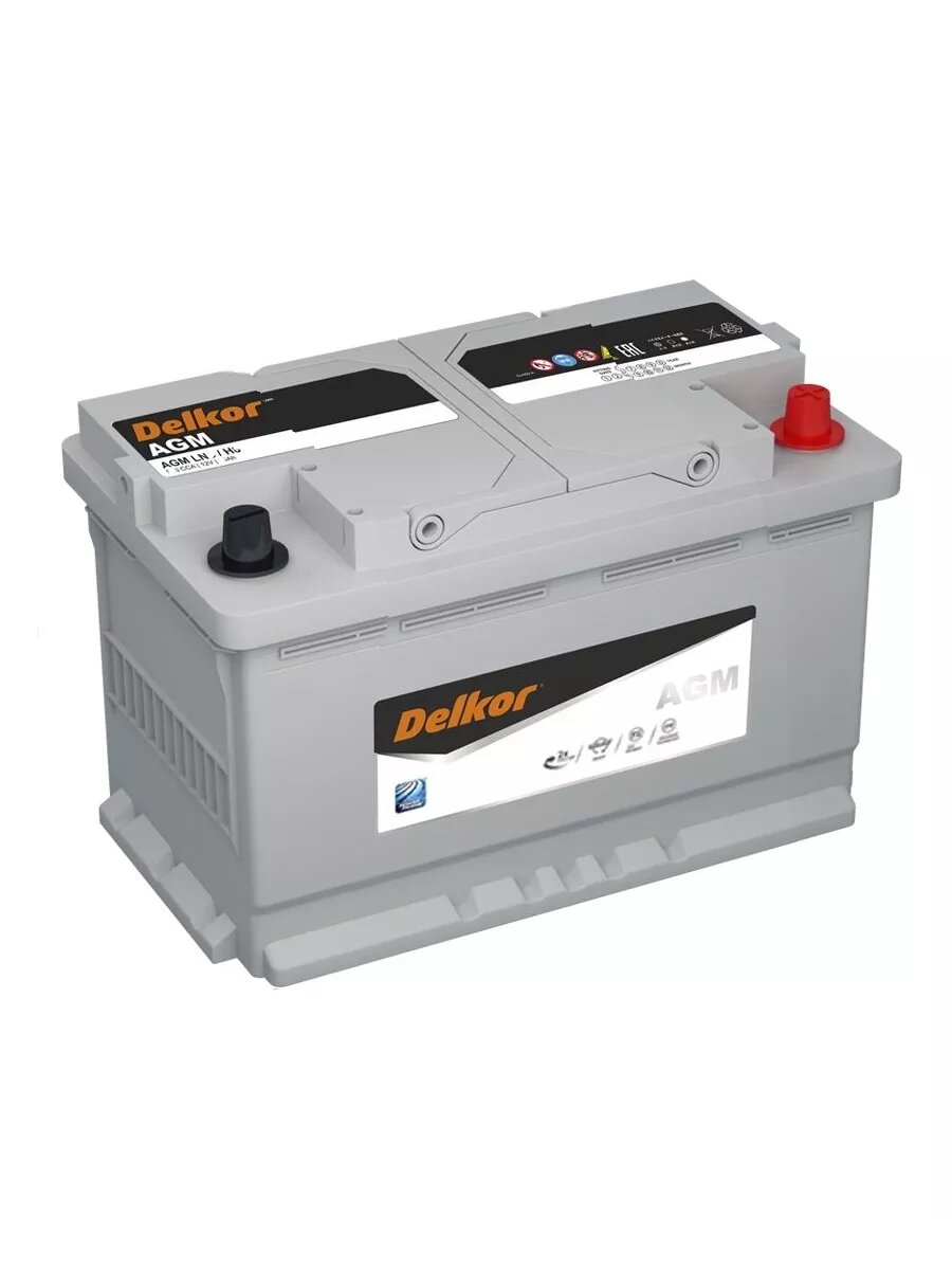 Аккумулятор DELKOR AGM 70R (12В 70Ач 760А 276х175х190мм) обр. пол.