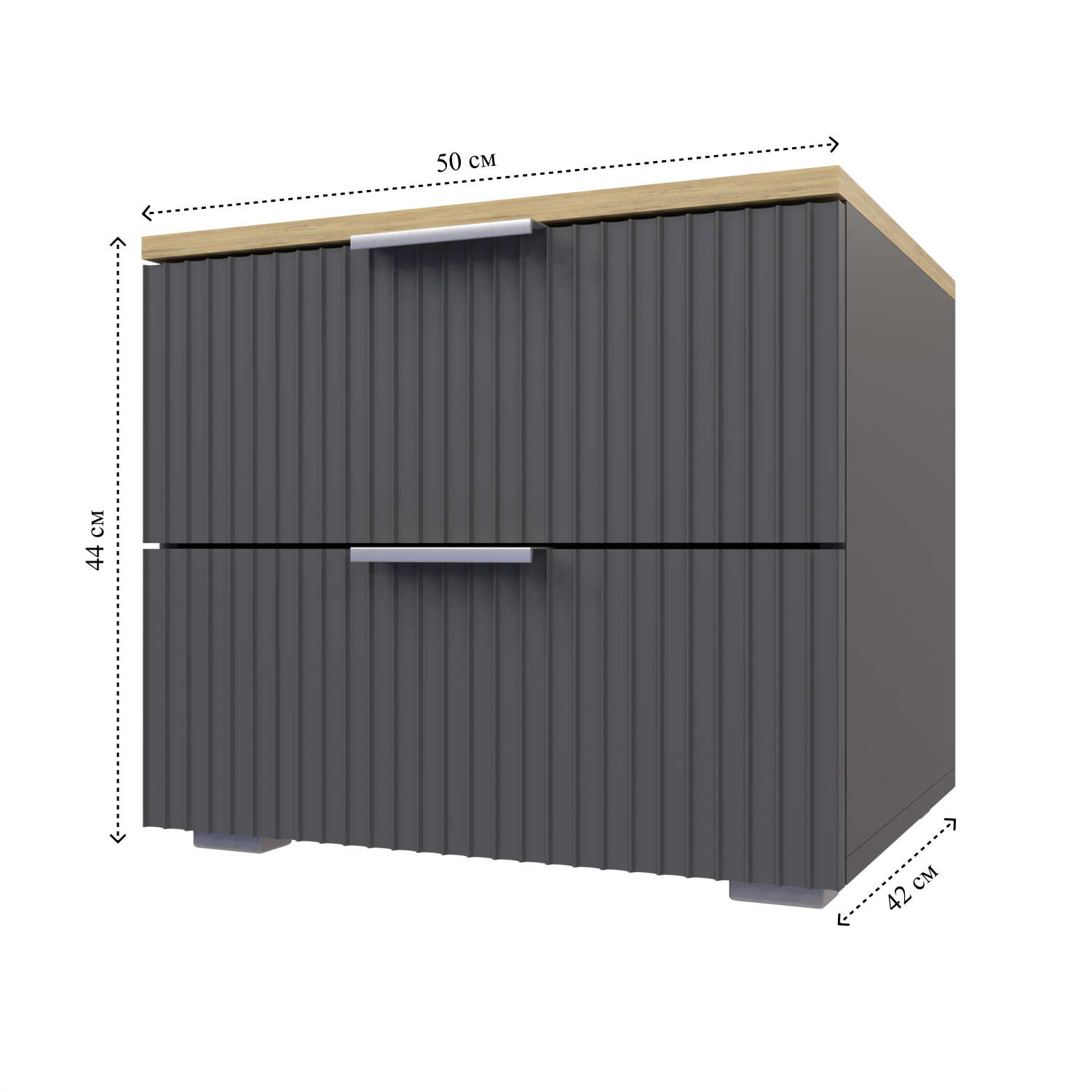 Тумба прикроватная Салерно 2 графит напольная 50 х 42 х 44 см